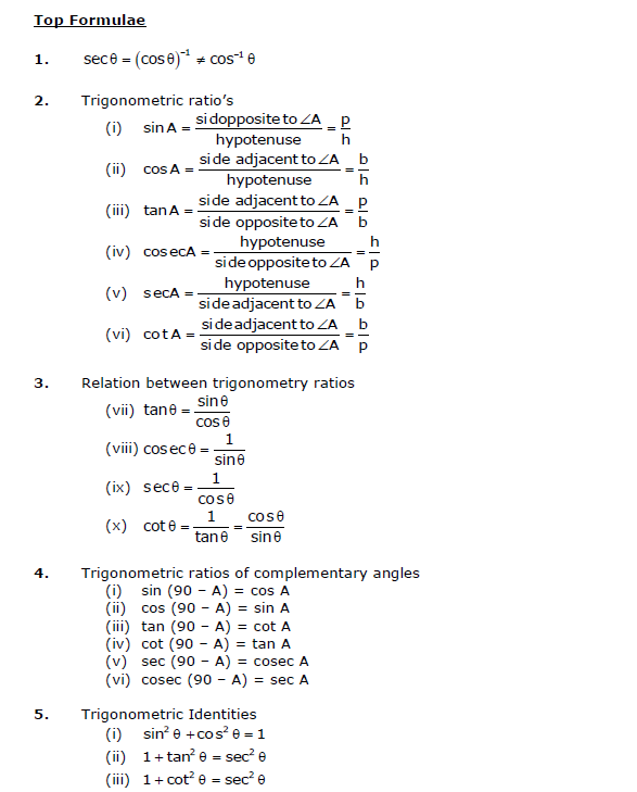 Cbse Class 10 Mathematics Some Application Of Trigonometry Notes
